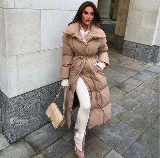 Copperose Winterjacke Oversize Winterparka Steppmantel Parka mit G&uuml;rtel Tailleng&uuml;rtel mit Knopfleiste kn&ouml;chellanger Mantel mit gro&szlig;em Kragen