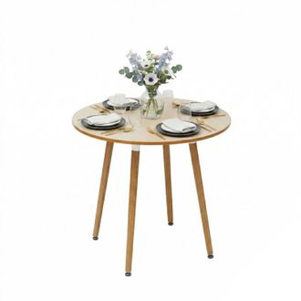 Relaxdays Table &agrave; manger Relaxdays, ronde, H x P : 75 x 80 cm, MDF et bambou, pour 4 pers., 100 kg, style scandinave, naturel