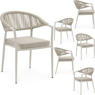 IDIMEX Gartenst&uuml;hle SELI 6er Set, cremewei&szlig; - Moderne Terrassenst&uuml;hle aus Aluminium & Rope-Detail, wetterfester Balkonstuhl stapelbar mit Kissen f&uuml;r Garten T
