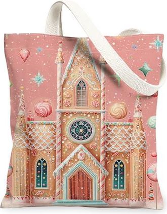 Generic Sacs fourre-tout en toile de No&euml;l motif bonbons &eacute;glise, sacs &agrave; provisions r&eacute;utilisables, sacs de courses vintage, l&eacute;gers et lavables, P&ecirc;che, 13x15 Inc
