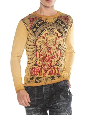 Cipo & Baxx Herren Sweatshirt CL407 Mustard - Stylischer Pullover im Modernen Streetwear Look mit Rundhals & Print - Bequemer Sweater für Alltag, Freizeit & Party