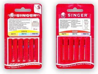 Singer Set mit 2 Packungen Nähnadeln für Nähmaschine, Nadeln 2020 / 822R (Universal), Nadeln 2045 / 848R (Stretch und Strick), verschiedene Stärken, für Syst