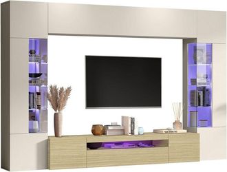 Dmora Wohnwand Solopaca, Wohnzimmerm&ouml;bel 14 Regale, T&uuml;ren Made in Italy, 24 F&auml;cher, 290x40x190h cm Eichenbraun
