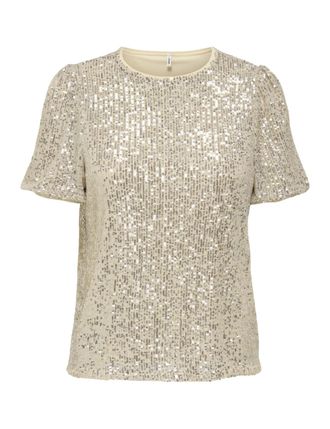Only Damen Onlana S/S Loose Sequins Top JRS, Pumice Stone, Large