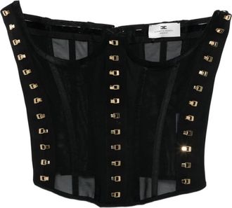 Elisabetta Franchi Femme, Tops, Noir, Taille: 40 FR Sleeveless Boned Bodice Top