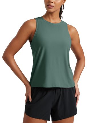CRZ YOGA Damen Cloudweight Rundhals Workout Tanktops Leicht Athletic Gym Tops Weich Basic Running Ärmellose Shirts Graphitgrün 44