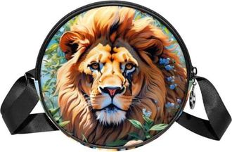 Generic Petit sac &agrave; bandouli&egrave;re circulaire pour femme, motif fleur de lion, sac &agrave; dos avec fermeture &eacute;clair, bretelles r&eacute;glables, sac &agrave; main rond d&eacute;contract&eacute; 
