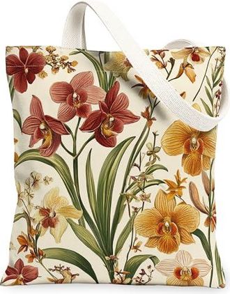 Generic Sac fourre-tout en toile r&eacute;utilisable avec motif floral dorchid&eacute;es printani&egrave;res pour le shopping, 33 x 38 cm, motif floral sauvage vintage, sac d&eacute;pice