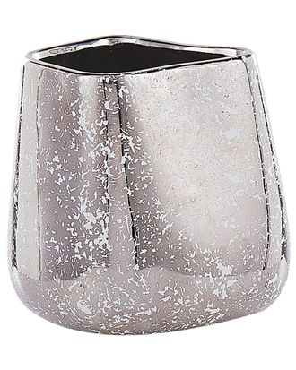 Beliani Dekovase aus Steinzeug in gl&auml;nzendem Silber 20 cm asymmetrisch Glamour Stil Cirta