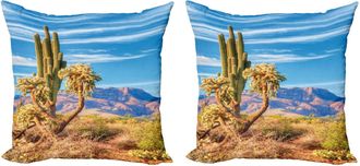 Abakuhaus Kaktus Dekokissen Kissenbezug 2er Pack, Landschaft und Prickeln Pflanze, Modern Accent Doppelseitiger Digitaldruck, 40x40, Blasser Himmelblau