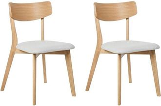 Beliani Lot de 2 Chaises de Salle &agrave; Manger R&eacute;tro Sans Accoudoirs Assise en Tissu Gris Structure en Bois Massif Clair Hope