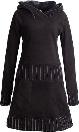 vishes Alternative Bekleidung - Lang&auml;rmliges Patchwork Hoodie Eco Damen Fleecekleid mit Daumenl&ouml;chern schwarz 48