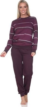 Normann Pyjama &agrave; manches longues pour femme avec poignets &agrave; rayures - &eacute;galement en grandes tailles, baie, 52-54