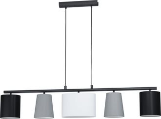 Eglo Pendellampe Almeida 1, 5 flammige Textil Pendelleuchte, Hängeleuchte aus Stahl und Stoff, Farbe: Schwarz, grau, weiß, Fassung: E14, L: 1200 mm
