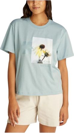 Calvin Klein T-shirt graphique floral - Femme - Tops - Bleu - Taille: 36 FR