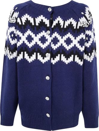 Blugirl Fairisle-Cardigan mit Kristallen - Blau