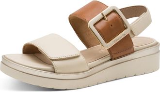 Tamaris Comfort Damen Sandalen flach aus Leder mit Schnalle, Mehrfarbig (Ivory Comb), 39 EU