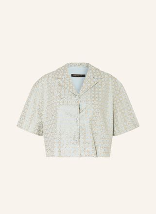 Greek Archaic Kori Cropped-Bluse Cross Mit Glitzergarn blau