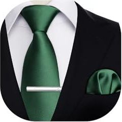 Hisdern Cravate Vert Homme Formelle Élégante Classique Ensemble de Cravates et Mouchoir et Pince pour Mariage Affaires Fête