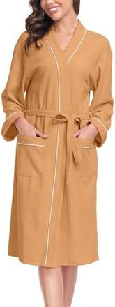 Generic Robe de chambre courte pour femme - Peignoir gaufr&eacute; unisexe pour spa et bain pour homme et femme - Peignoir &eacute;pais et doux grande taille pour lhiver - 