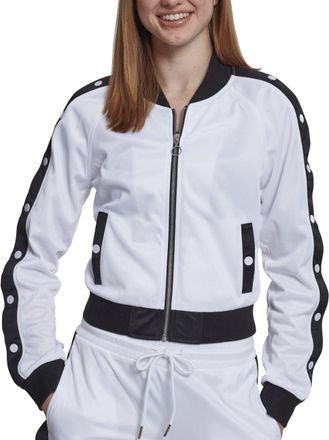 Urban Classics Damen Sweatjacke Ladies Button Up Track Jacket TB1996, Gr. Medium (Herstellergröße: M), Weiß (Wht/Blk/Wht 00863)