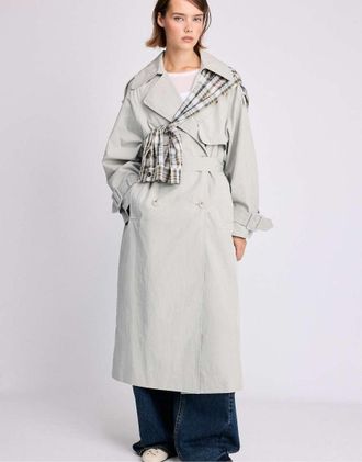 Stradivarius Oversize-Trenchcoat in Ecru-Wei&szlig;