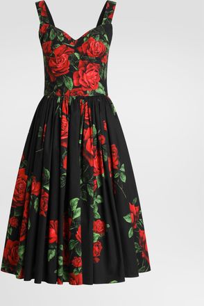 Dolce & Gabbana Kleid Aus Popeline Mit Rosen-print - Frau Kleider Mehrfarbig 46
