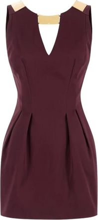 Elisabetta Franchi Femme, Robes, Brun, Taille: 34 FR Mini-robe en gabardine avec d&eacute;tail bijou