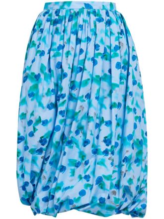 Marni minijupe fleurie &agrave; taille p&eacute;plum - Bleu