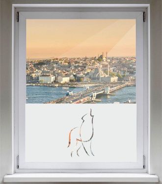 Indigos UG Sichtschutzfolie Glasdekorfolie Fensterfolie mit Motiv satiniert Blickdicht - d314 Wolf erklingen - 1000 mm L&auml;nge - 500 mm H&ouml;he Viereck - selbstkleben