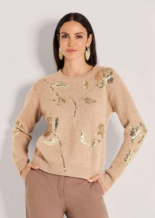 Madeleine Strickpullover Glamour&ouml;ser Wollpullover mit Pailletten Festlicher Pullover mit floralem Muster, Rundhals und langen &Auml;rmeln