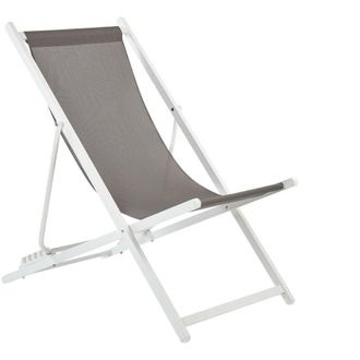 Beliani Liegestuhl Wei&szlig; Aluminium mit Stoffbespannung Grau Faltbar Klappbar Verstellbar Modern Garten Terrasse Outdoor Balkon M&ouml;bel Ausstattung