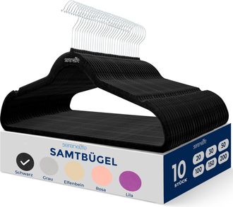SereneLife Schwarze Kleiderb&uuml;gel Samt 10 St&uuml;ck, Kleiderhaken f&uuml;r Aufbewahrung & Organisation, B&uuml;gel rutschfest & Platzsparend, 360&deg; drehbarer Haken, Einkerbungen