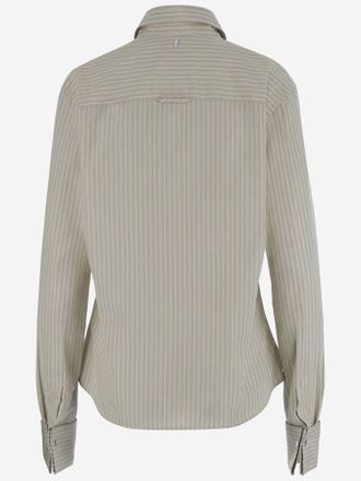 Ami Womens Cotton Shirt With Striped Jabot, Beige
