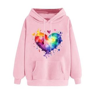Generic Sweat &agrave; capuche &agrave; manches longues en forme de coeur pour femme - Tendance et confortable - Avec poches, rose, XXL