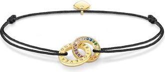 Thomas Sabo A2085-996-7-L22V Bracelet textile pour femme en argent sterling 925 plaqu&eacute; or jaune 750 avec 2 anneaux et 2 anneaux multicolores Longueur 22 cm, 22 cm