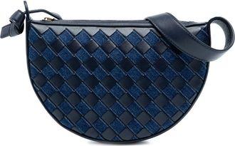 Bottega Veneta Hobo Bags - Mini Leather and Denim Intrecciato Sunrise Hobo - Gr. unisize - in Blau - f&uuml;r Damen