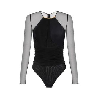 Elisabetta Franchi Crepe Jersey Bodysuit mit Schmuckdetail - - Tops - Damen - Schwarzk - L