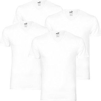 Puma 4 ER Pack V Neck T-Shirt Men Underwear, Farben:300 - White, Größe Bekleidung:M