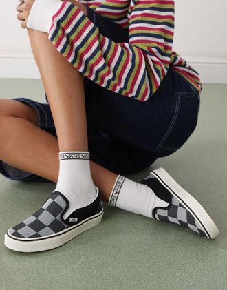 Vans Classic - Baskets &agrave; enfiler motif damier - Noir et blanc