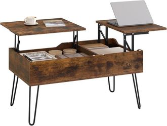 Woltu Woltu - Table Basse Relevable Table de Salon, Table Basse Industrielle, Table de Salle &agrave; Manger, Pieds en M&eacute;tal, Effet de Bois br&ucirc;l&eacute;
