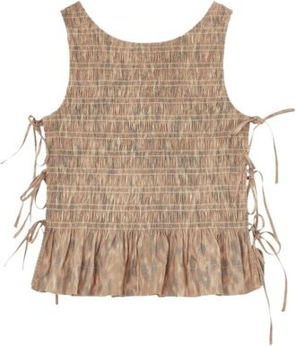 Ganni Femme, Blouses et Chemises, Beige, Taille: 36 FR Haut Smock en maille extensible imprim&eacute;e