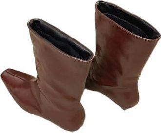 Generic GLDFW Bottines minceur &agrave; bout carr&eacute; pour femme - &Eacute;l&eacute;gantes bottes compens&eacute;es &agrave; talon bas, rouge vin, 40.5 EU