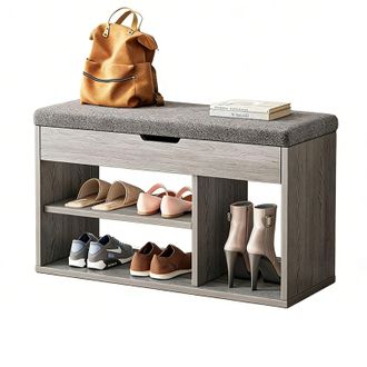 Generic Schuhbank, Schuhwechselbank mit Stauraum, Aufbewahrungsbank, gepolsterte Sitzbank mit weichem Sitzkissen f&uuml;r Flur, Wohnzimmer & Schlafzimmer,Grau,60 x