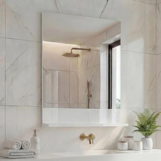 Mendler Wandspiegel mit Ablage HWC-B19, Badspiegel Badezimmer, Hochglanz 75x60cm - wei&szlig;