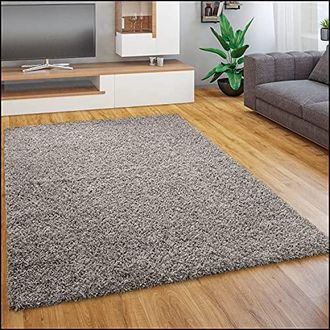 Paco Home Tapis Salon Chambre Adulte Poil Long Shaggy Pelucheux Uni Moderne Moelleux, Dimension:160x220 cm, Couleur:Gris