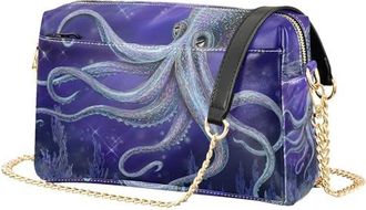 Mnsruu Sacs à bandoulière pour femme, sac à main en cuir holographique, pieuvre océan, sac à main