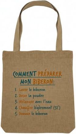 Fabulous Sac Shopping Tote Bag Aspect Lin - Comment Pr&eacute;parer un Biberon Papa Maman Blague - Sac de Courses Toile Epaisse 360g Beige Naturel Cabas Port&eacute; Epaule 