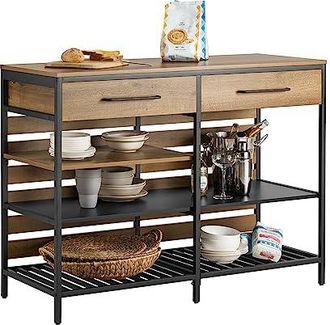 SoBuy Buffet de Cuisine Industriel avec &Eacute;tag&egrave;res Ouvertes, Tiroirs et Range-Bouteilles - Meuble de Rangement avec Espace Micro-Ondes - pour Cuisine, Salon o