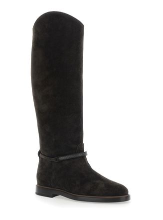 Brunello Cucinelli Womens Boots With Monile Detail Brown Suede